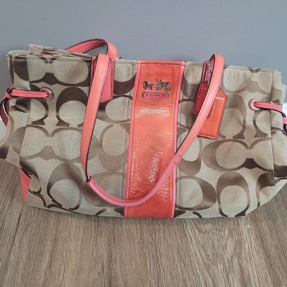 Coach | Bags | Coach 8967 Coral Coach Chelsea Signature Stripe Tote Bag ...